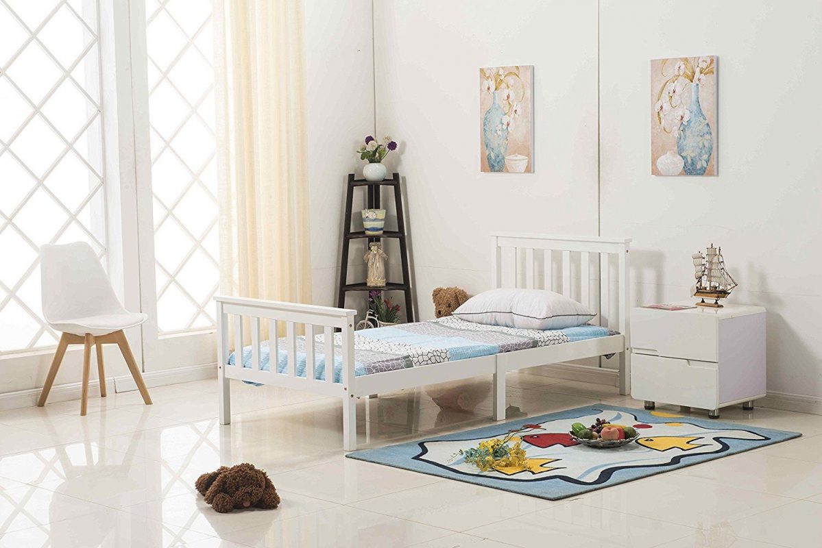 Single Bed Frame White Solid Wood In White - Home Treats UK