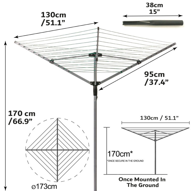 40m Rotary Clothes Line Outdoor Airer With 4 Arms - Home Treats UK