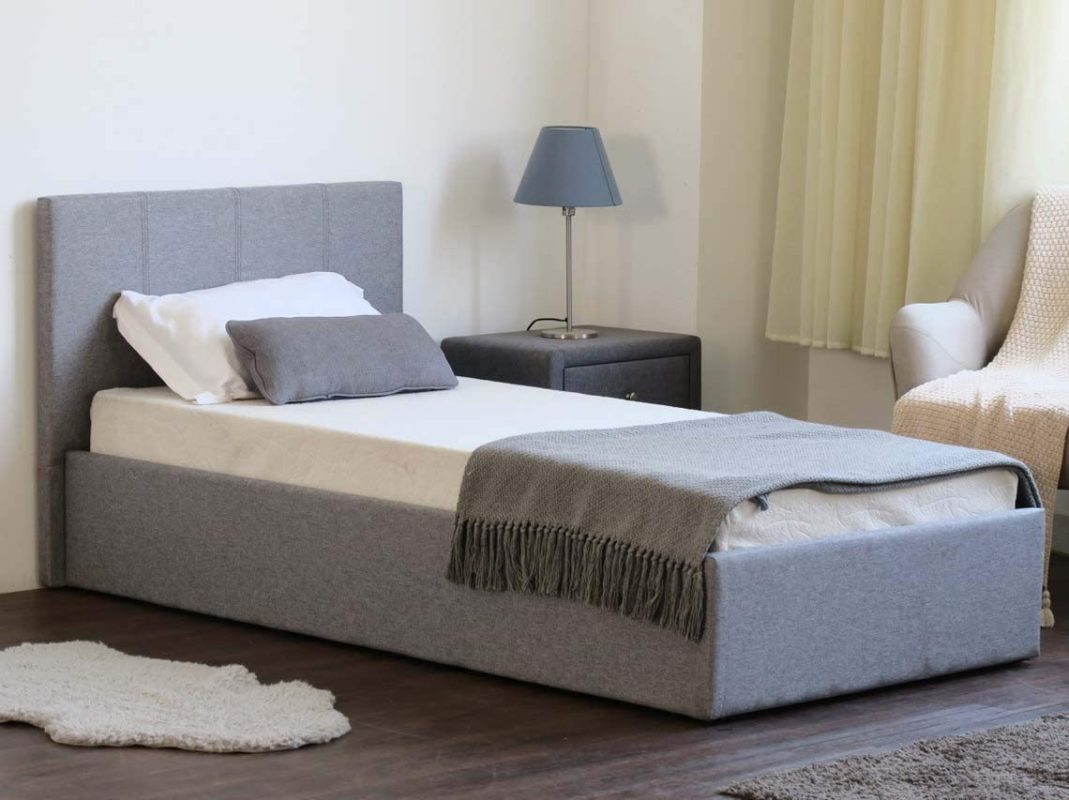 Side Lift Bed Frame Grey Storage Ottoman - Home Treats UK