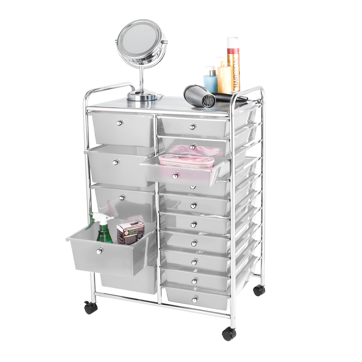 15 Drawer Storage Trolley White On Wheels - Home Treats UK