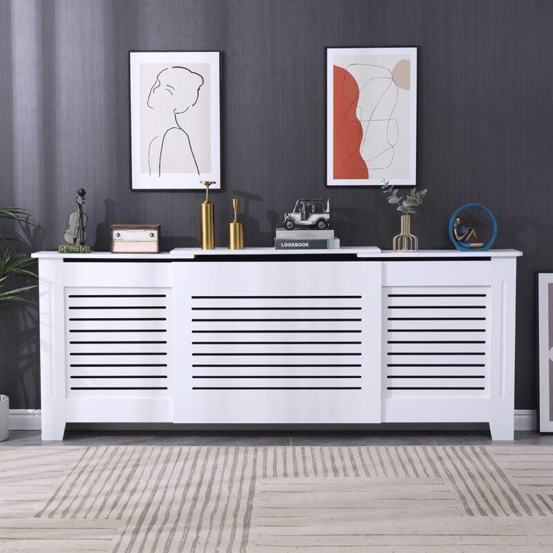 White Radiator Cover With Solid Wooden Top Shelf Vented Grill - Home ...