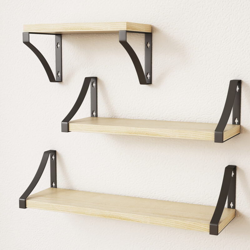 Floating Shelf Wall Mounted 3 Wood Shelves With Metal Brackets - Home ...